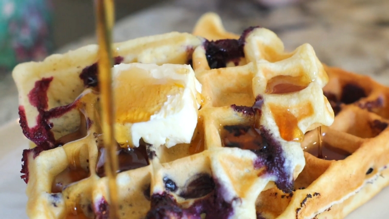 Blueberry Lemon Cheesecake Waffle Recipe - Madeleine Kitchen